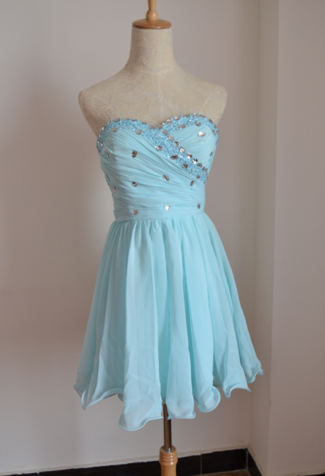 Lovely Light Blue Chiffon Short Prom Dresses 2014 With Beadings on Luulla
