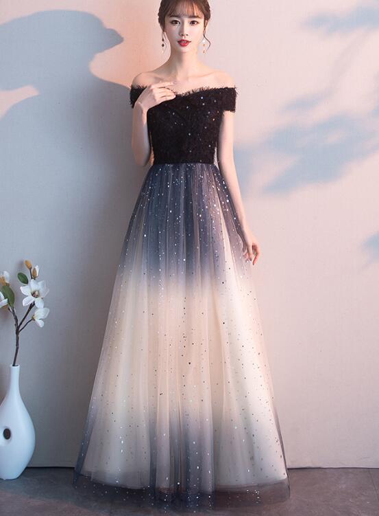 Beautiful Gradient Tulle Off Shoulder Bridesmaid Dress, Wedding Party ...