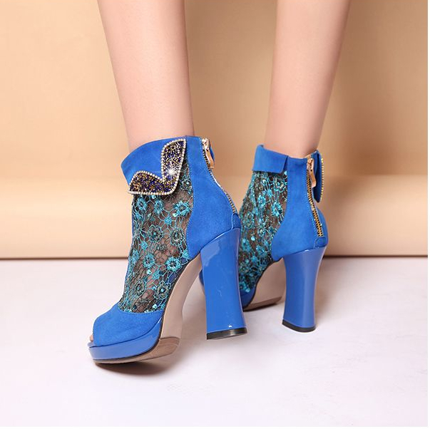 Pretty And Cute Fuchsia Lace High Heels, High Heels, Lace Shoes, Woman ...