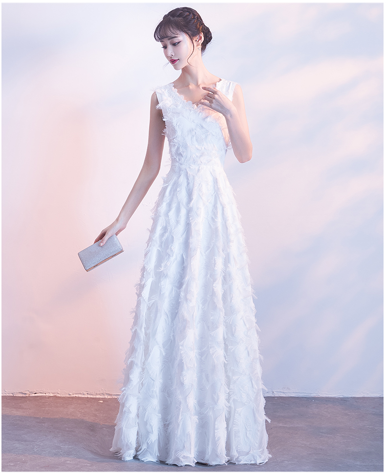 White V-neckline A-line Simple Floor Length Evening Dress, White ...