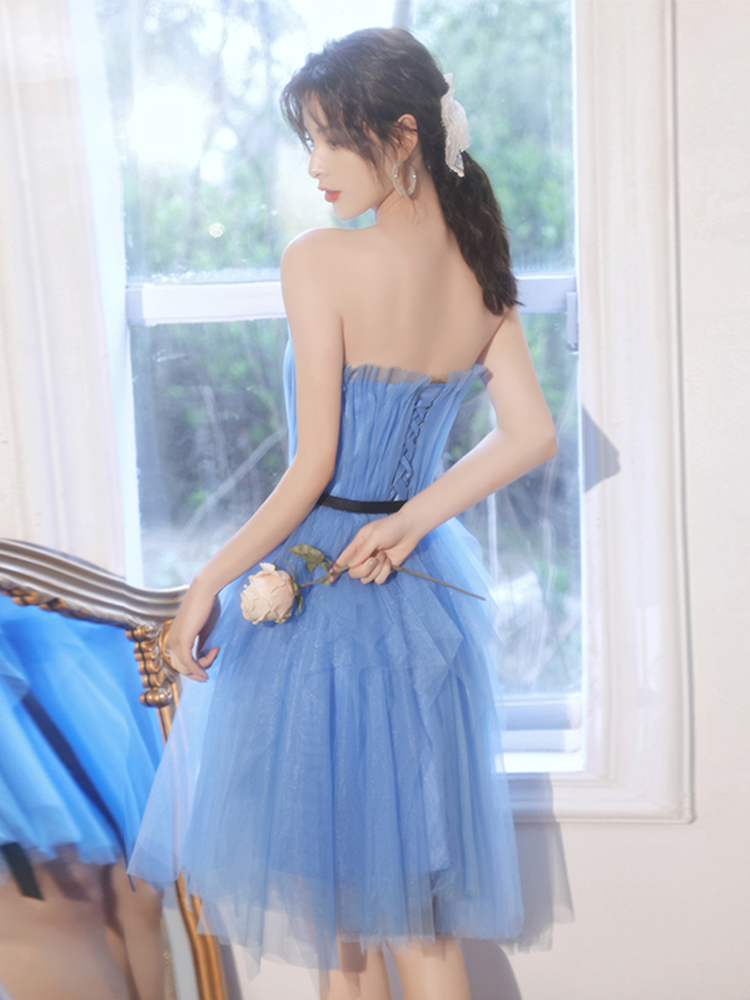 Lovely Short Blue Knee Length Wedding Party Dress, Blue Short Prom ...