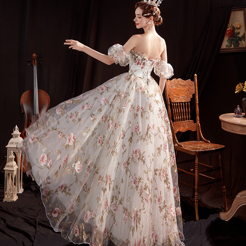 Lovely White Floral Off Shoulder Long Evening Dress Party Dress, A-line ...