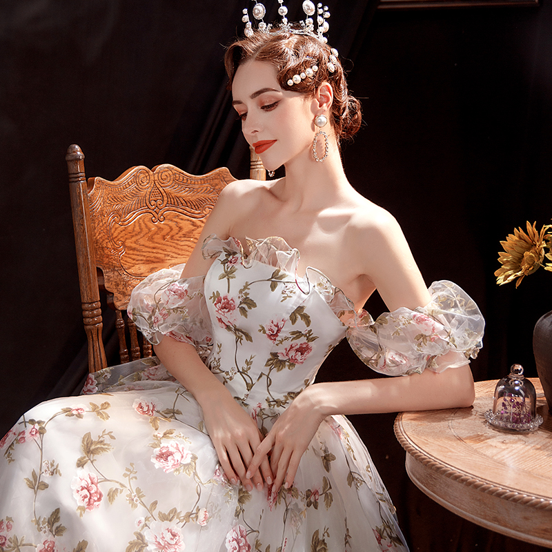 Lovely White Floral Off Shoulder Long Evening Dress Party Dress, A-line ...