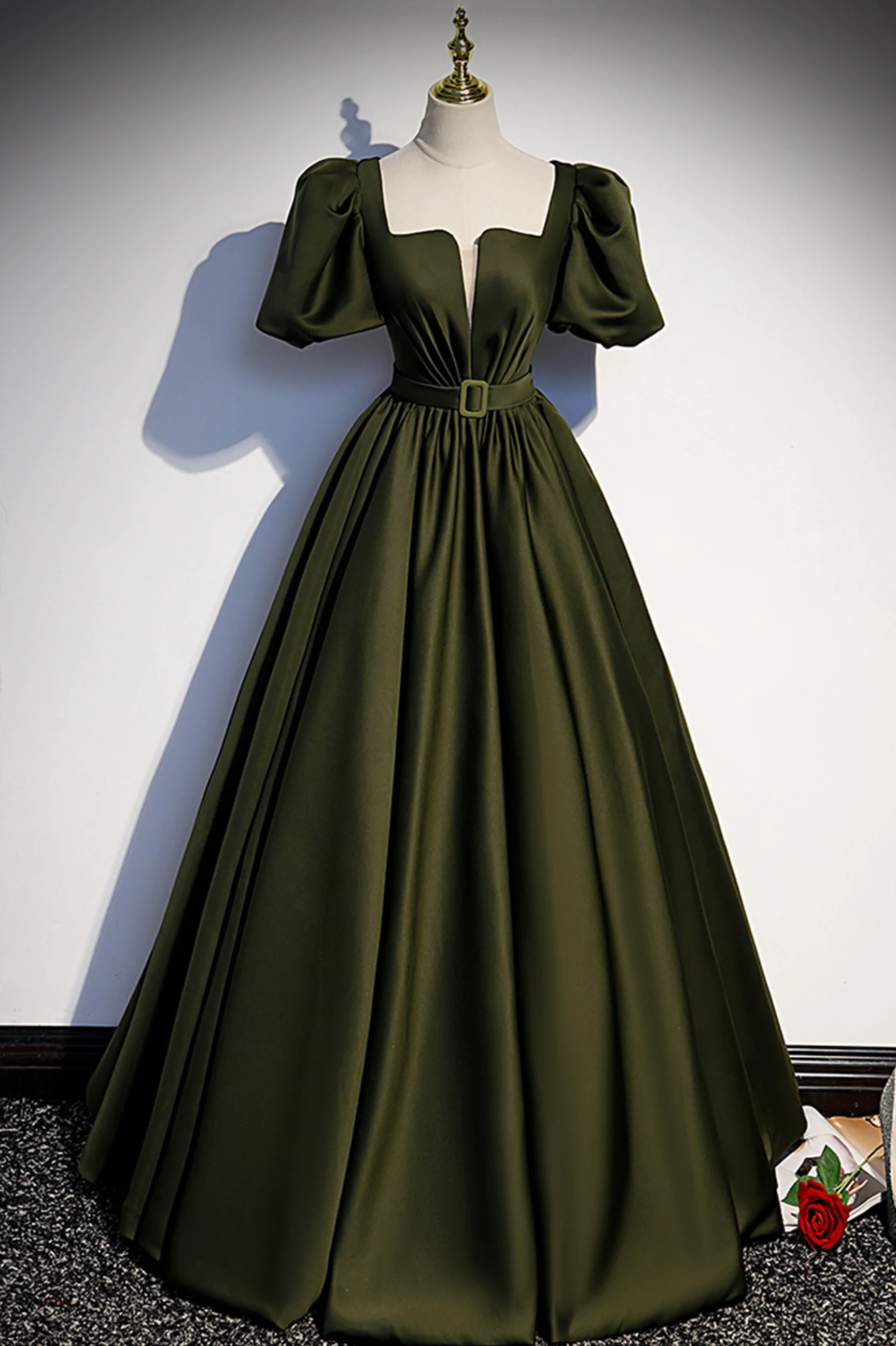 Dark Green Satin Long Party Dress Evening Dress, Green Formal Dress on ...