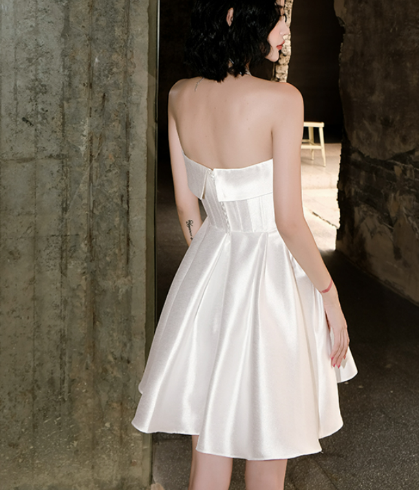 White Satin Simple Short Party Dress Graduation Dress, White Short ...