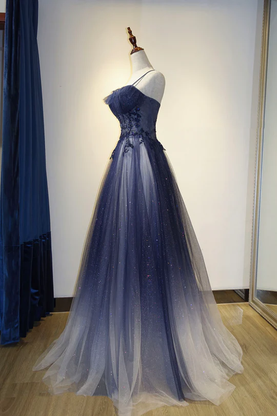 Lovely Gradient A-line Tulle Long Formal Dress, Floor Length Prom Dress ...