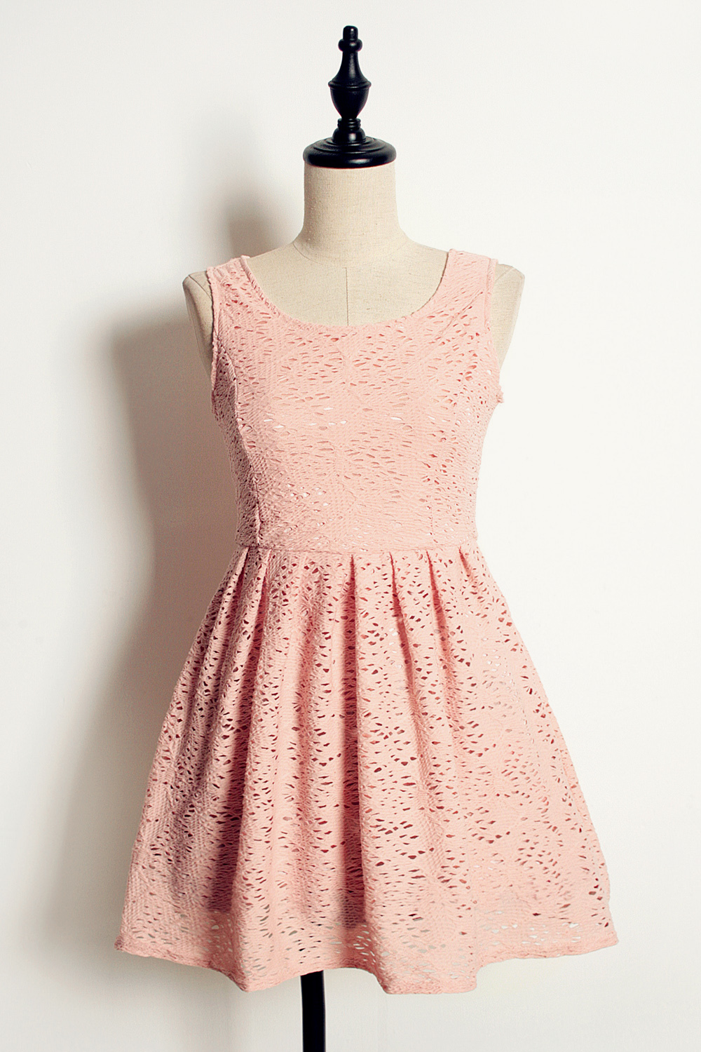 Delicate Lace Round Neckline Short Dress, Lovely Pink Lace Dress, Cute ...