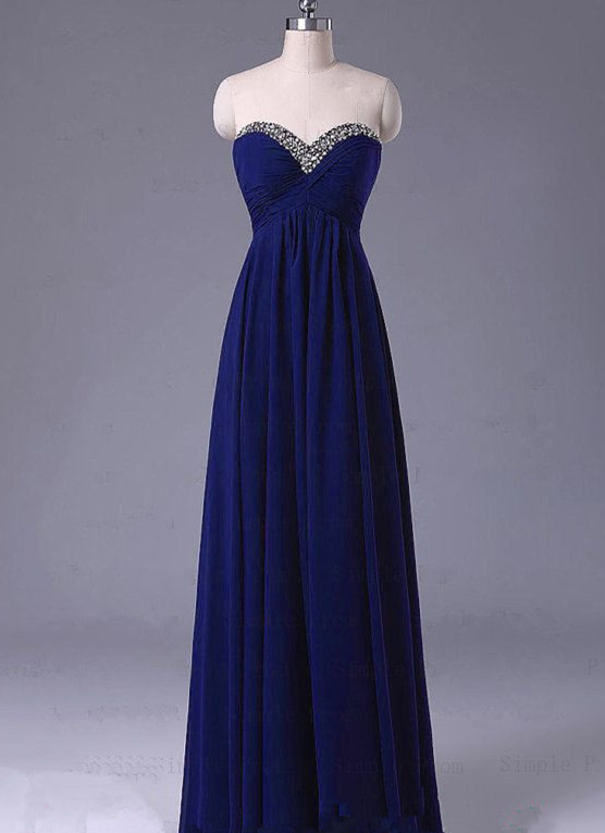 Pretty Simple Blue Long Prom Dress With Beadings, Simple Prom Dresses ...