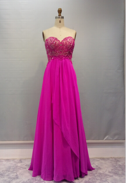Pretty Handmade Fuchsia Beadings Prom Dress 2016, Long Prom Dresses ...
