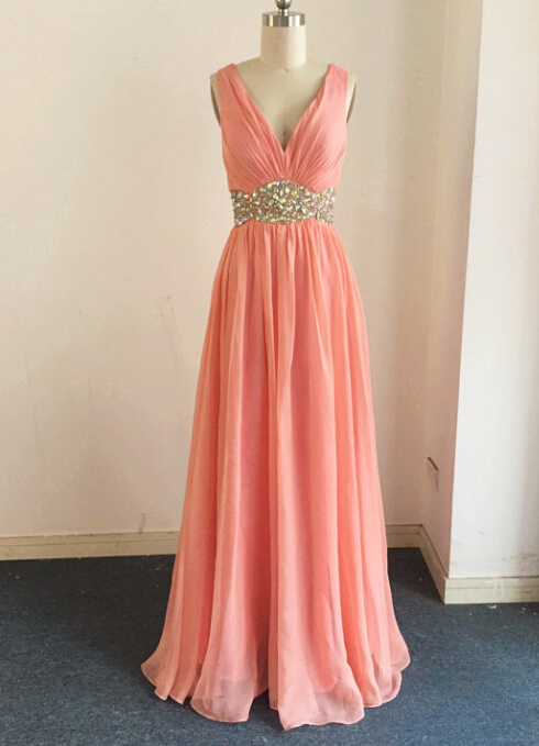 Beautiful Custom Made V-neckline Cross Back Long Prom Dress With ...