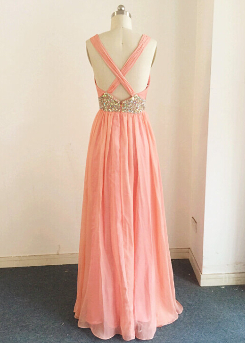 Beautiful Custom Made V-neckline Cross Back Long Prom Dress With ...