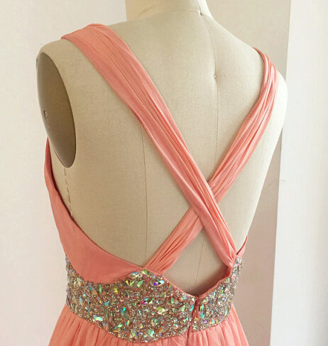 Beautiful Custom Made V-neckline Cross Back Long Prom Dress With ...